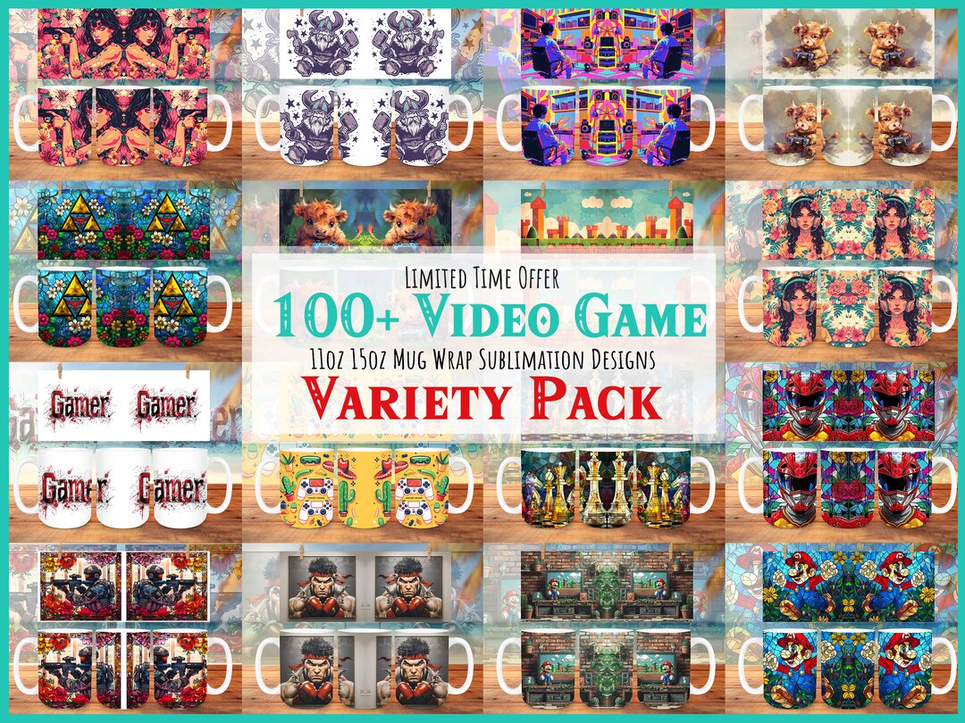 Video Game Variety Pack Mug Wrap Bundle, 11oz and 15oz Gaming Mug ...