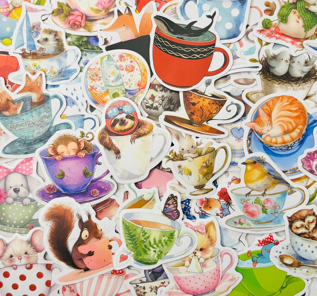Teacup Animal Stickers, Planner Decals, Party Favors - Etsy