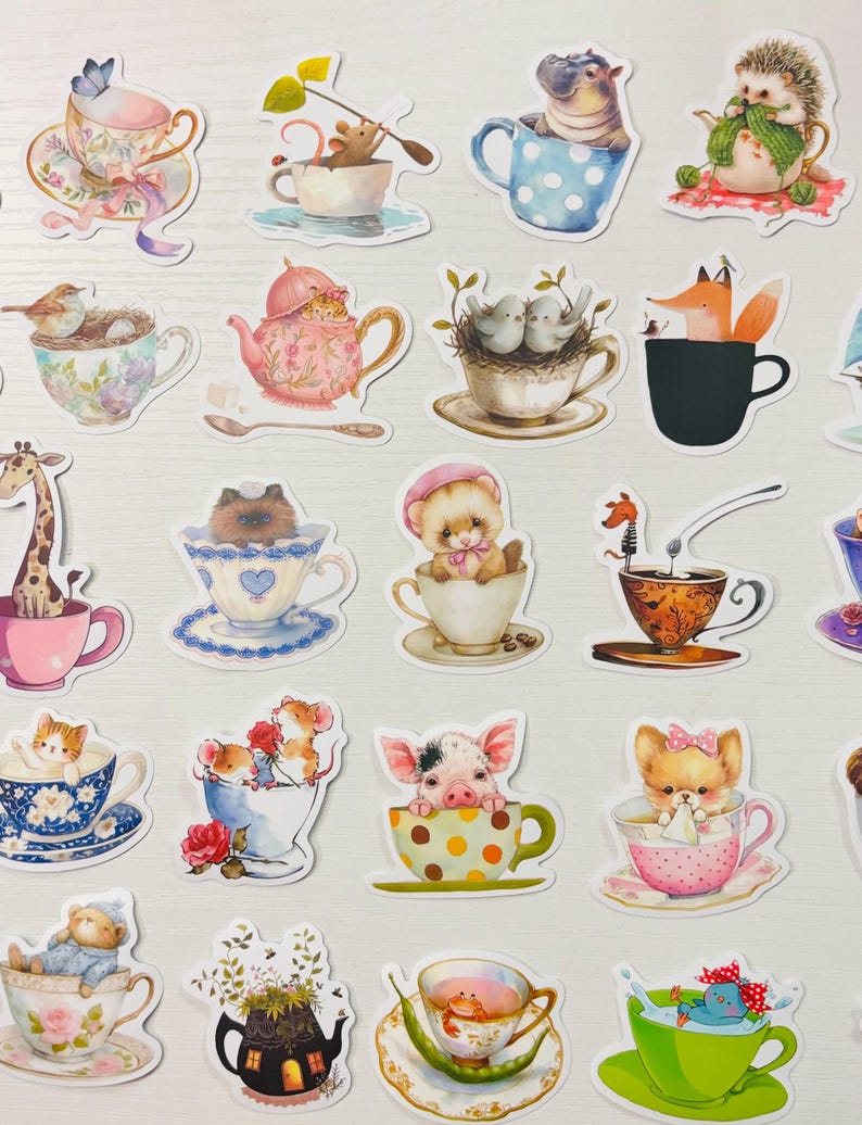 Teacup Animal Stickers, Planner Decals, Party Favors - Etsy