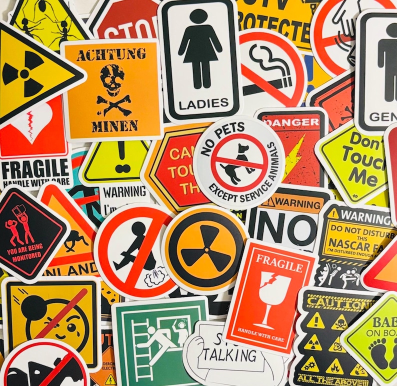 Warning Sign Stickers, Planner Journal Decorations, DIY Crafts, Laptop ...