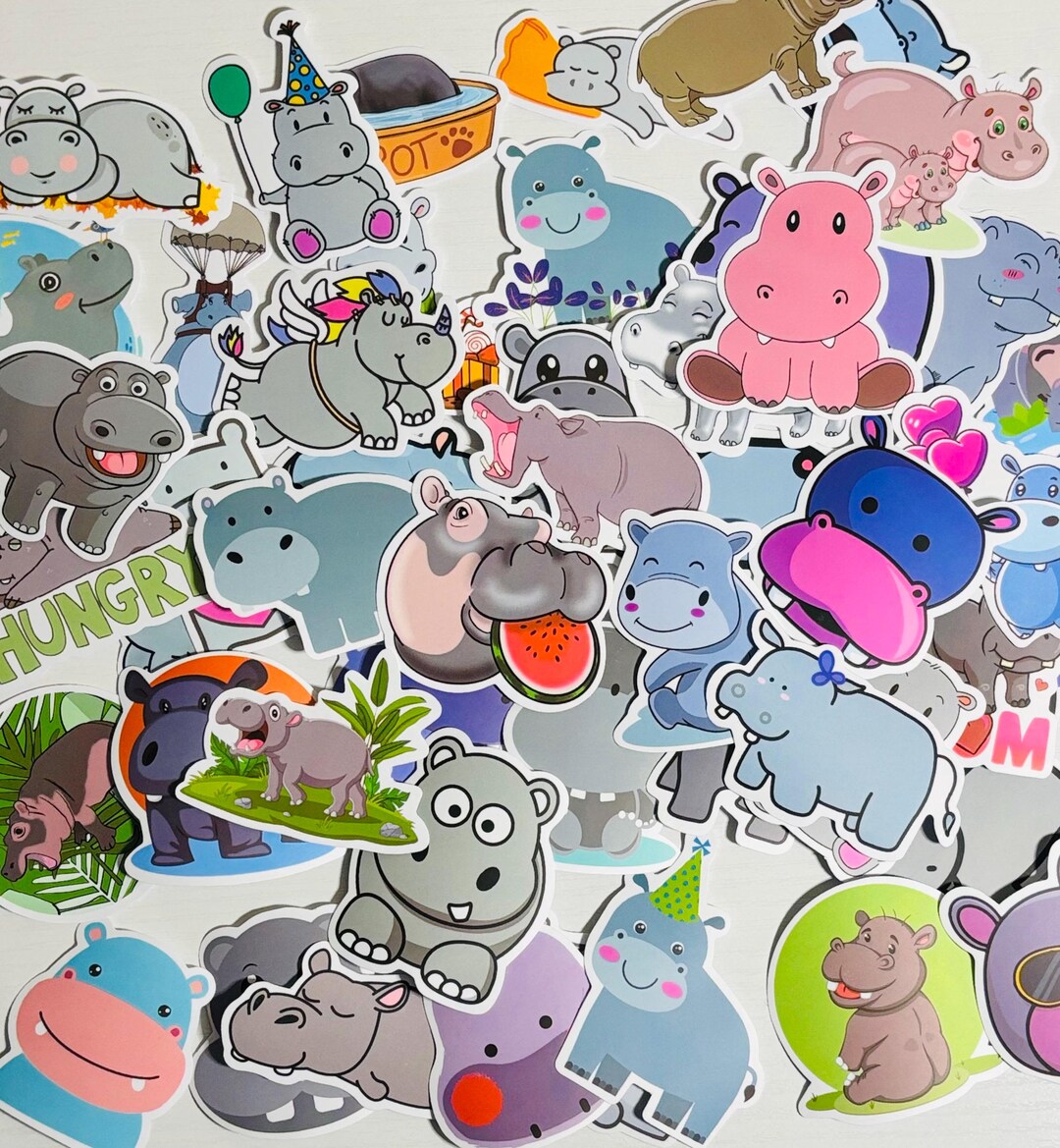 Hippopotamus, Hippo Stickers Pack of 10, 20 or 50 Decals for Planners ...