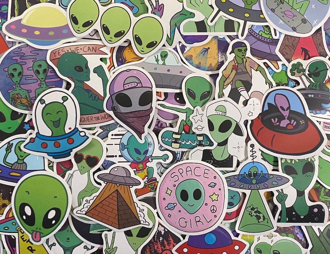 5-50 Pack Alien Themed Stickers for Laptops, Skateboards, Phones ...