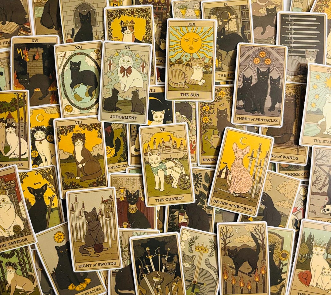 Cat Tarot Stickers, Planner Decals, Journal Embellishments, Gift (set ...
