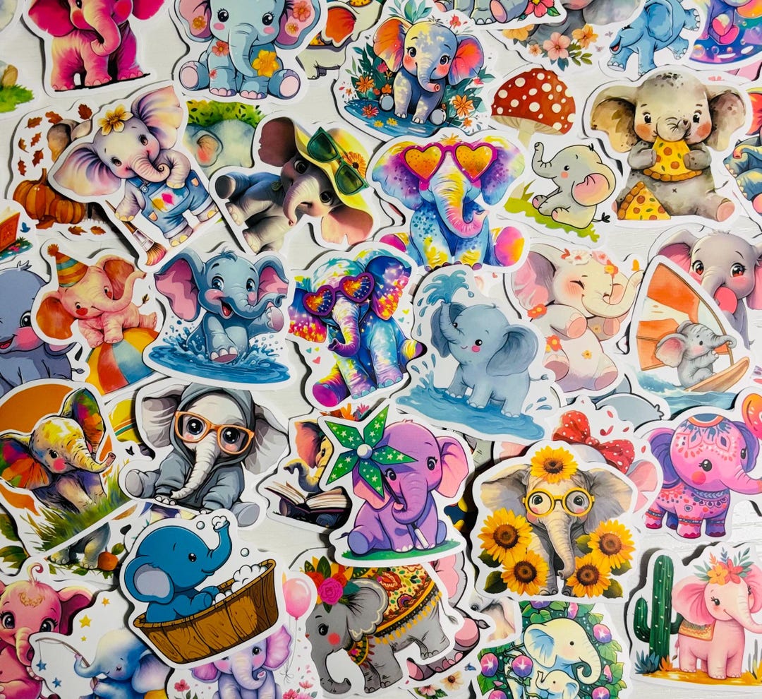 Elephant Stickers Pack of 10, 20 or 50 Decals for Planners, Journals ...