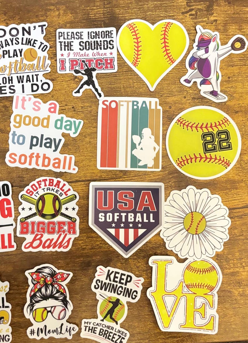 Softball Stickers for Laptops, Skateboards, Phones, Rewards, Water ...
