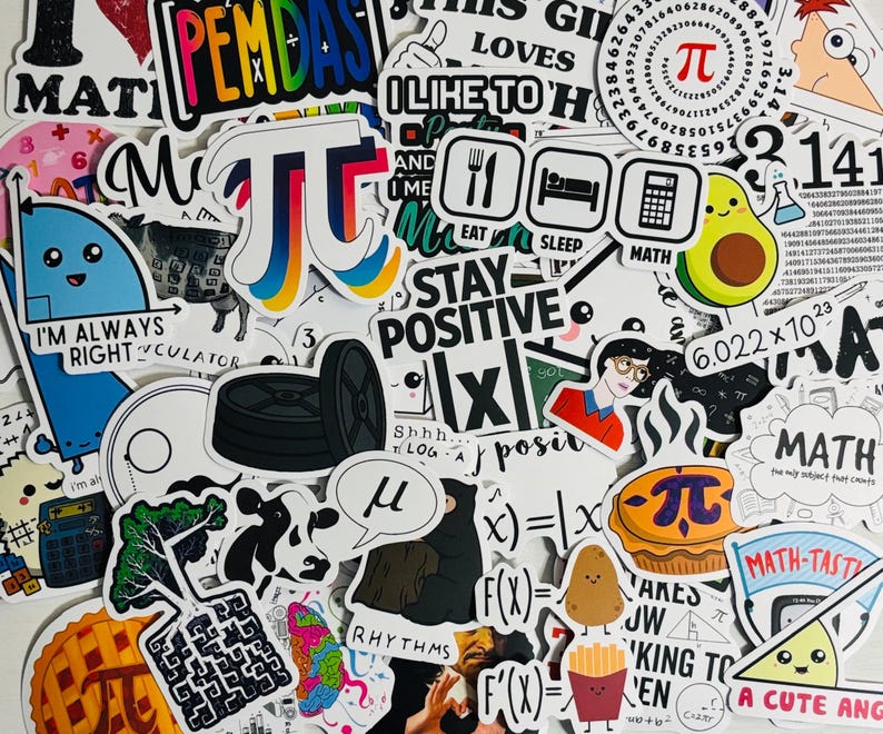 Math Themed Stickers Pack of 10, 20 or 50 Decals for Planners, Journals ...