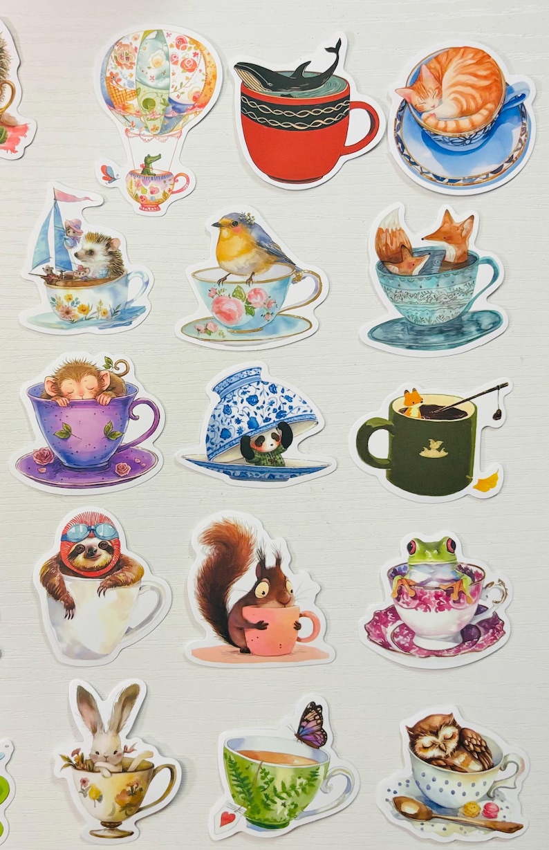 Teacup Animal Stickers, Planner Decals, Party Favors - Etsy