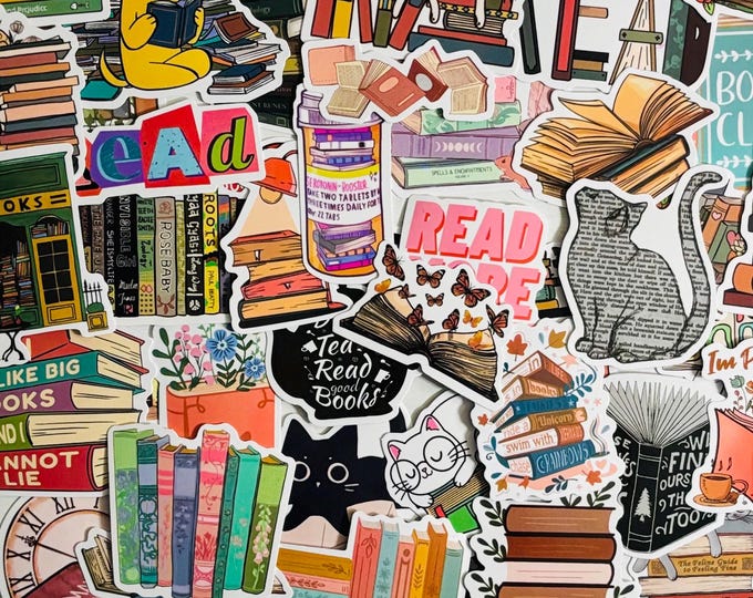 Reading, Book Lover Stickers Pack of 10, 20 or 50 Decals for Planners ...