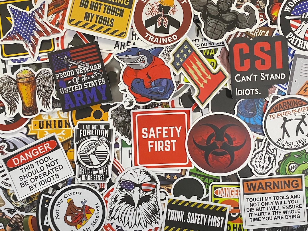 5-50 Pack Hard Hat Construction Themed Stickers for Laptops ...