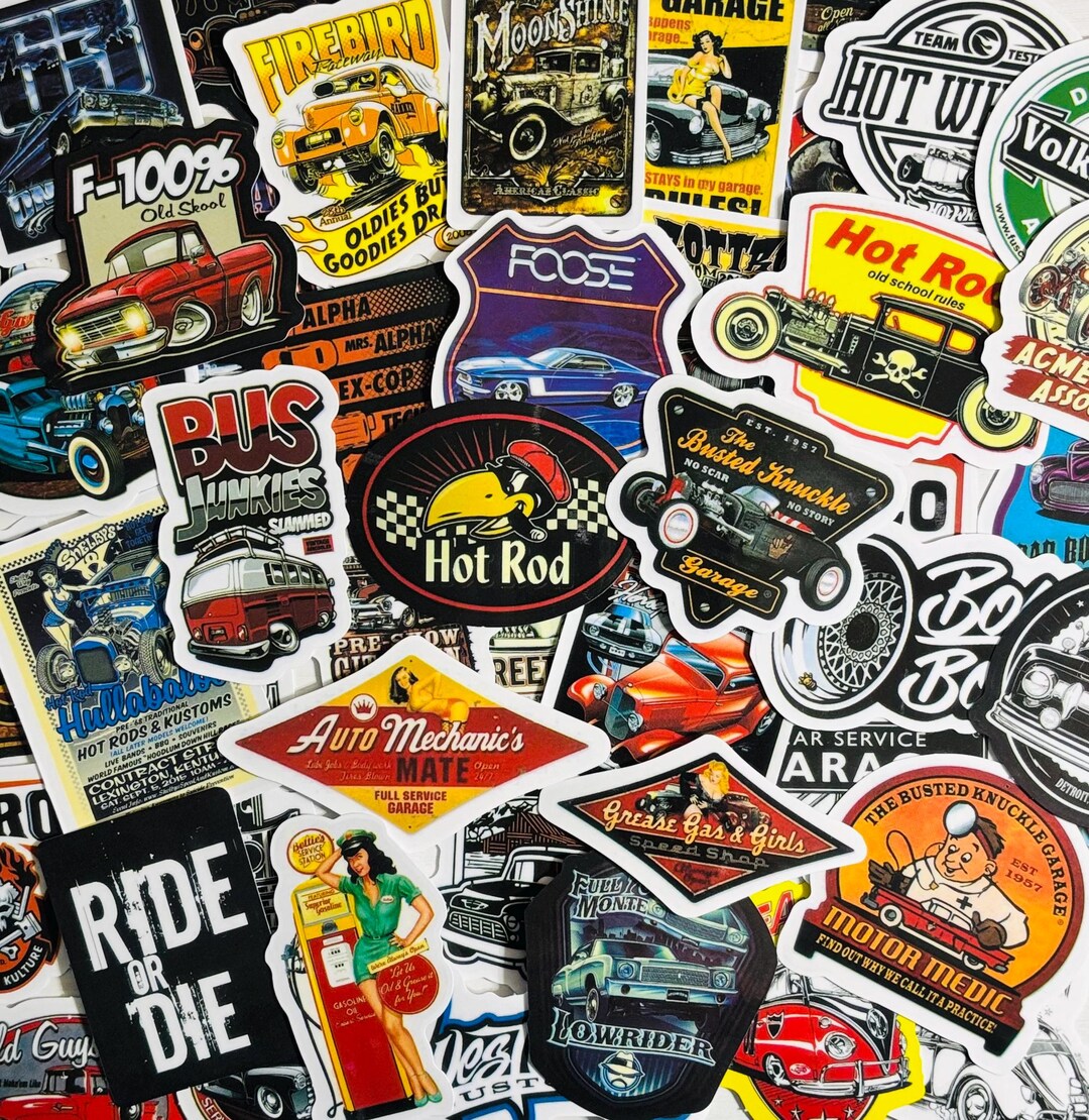 Hot Rod Car Stickers Pack of 10, 20 or 50 Decals for Planners, Journals ...