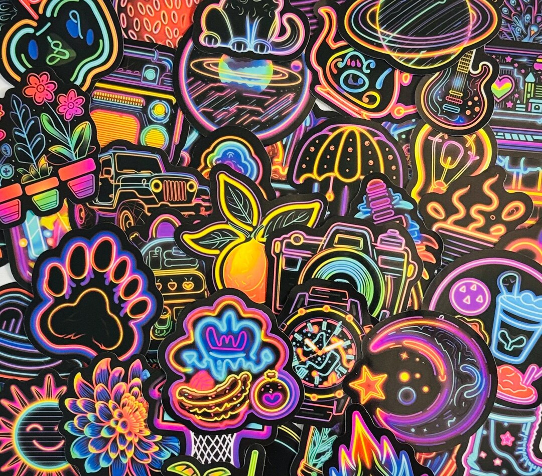 Neon Stickers Pack of 10, 20 or 50 Decals for Planners, Journals ...