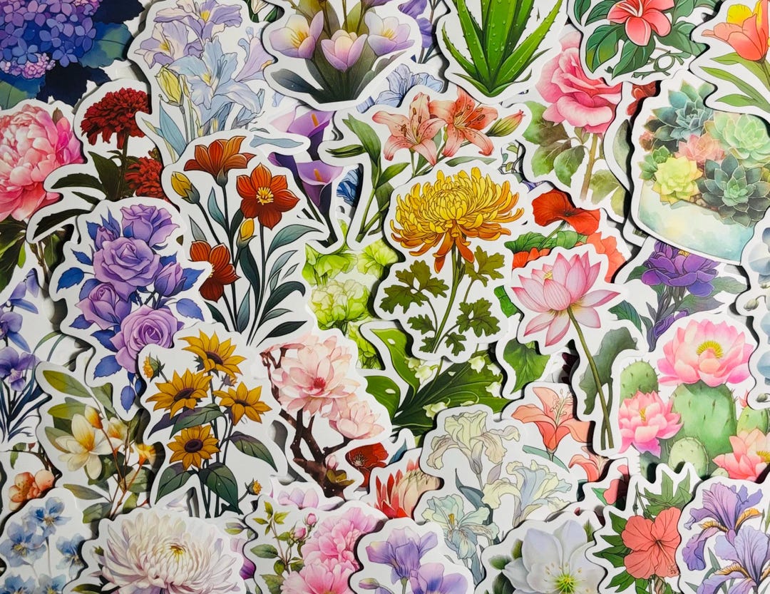 Flower Stickers for Laptops Pack of 10, 20 or 50 Decals for Planners ...