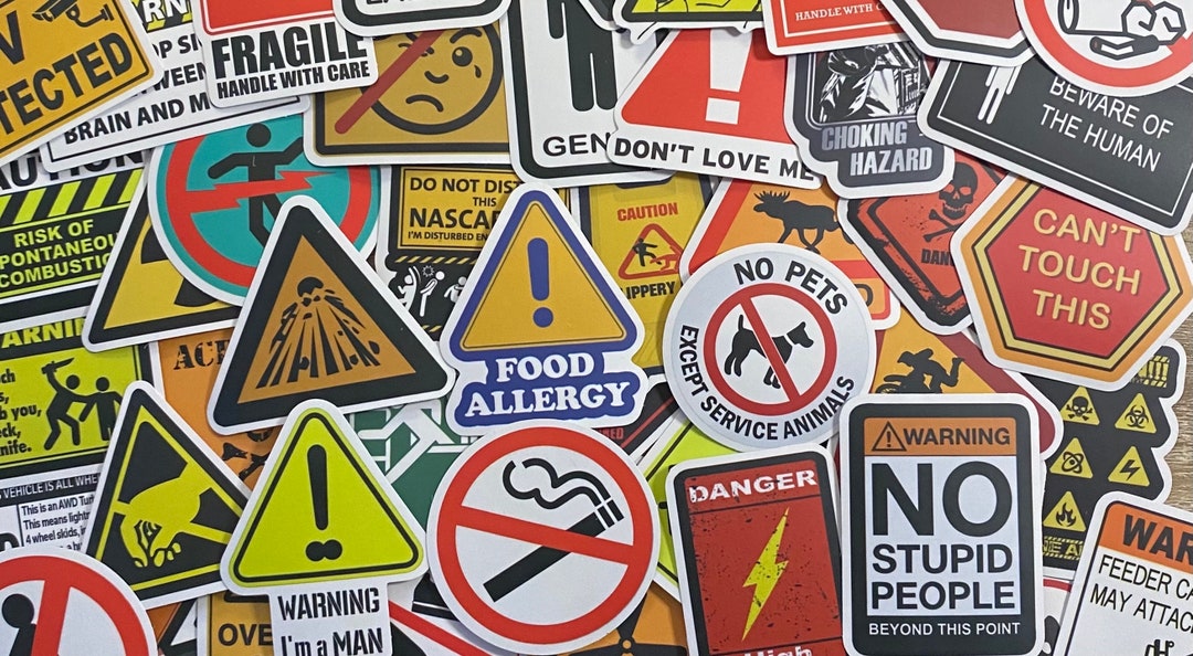 5-50 Pack Warning Sign Logo Stickers for Laptops, Skateboards, Phones ...