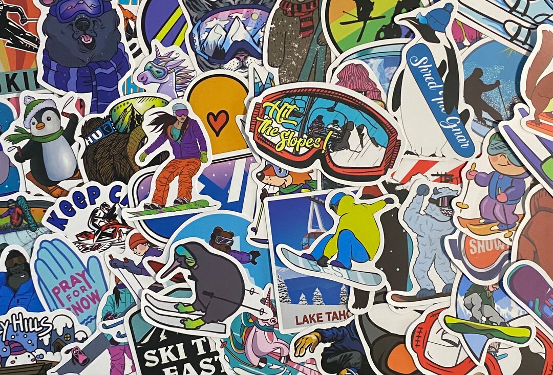 5-50 Pack Skiing, Snowboarding Themed Stickers for Laptops, Skateboards ...