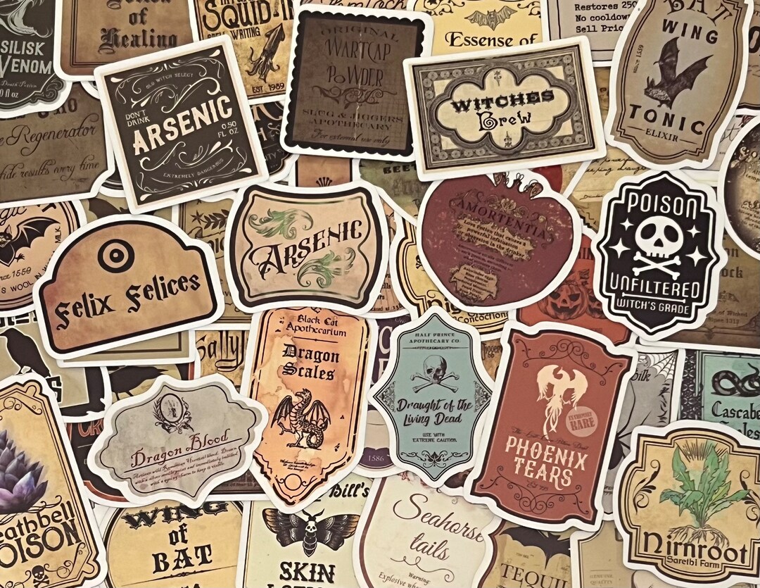 5-50 Pack Potion, Spell Label Stickers for Laptops, Skateboards, Phones ...