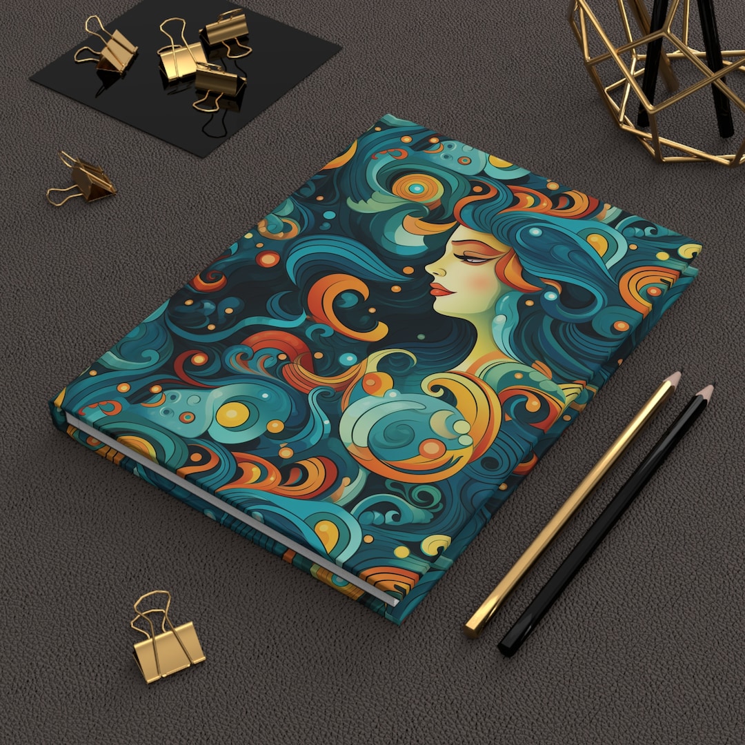 Art of the Aquarius Hardcover Journal, Abstract Aquarius Notebook, Hand ...