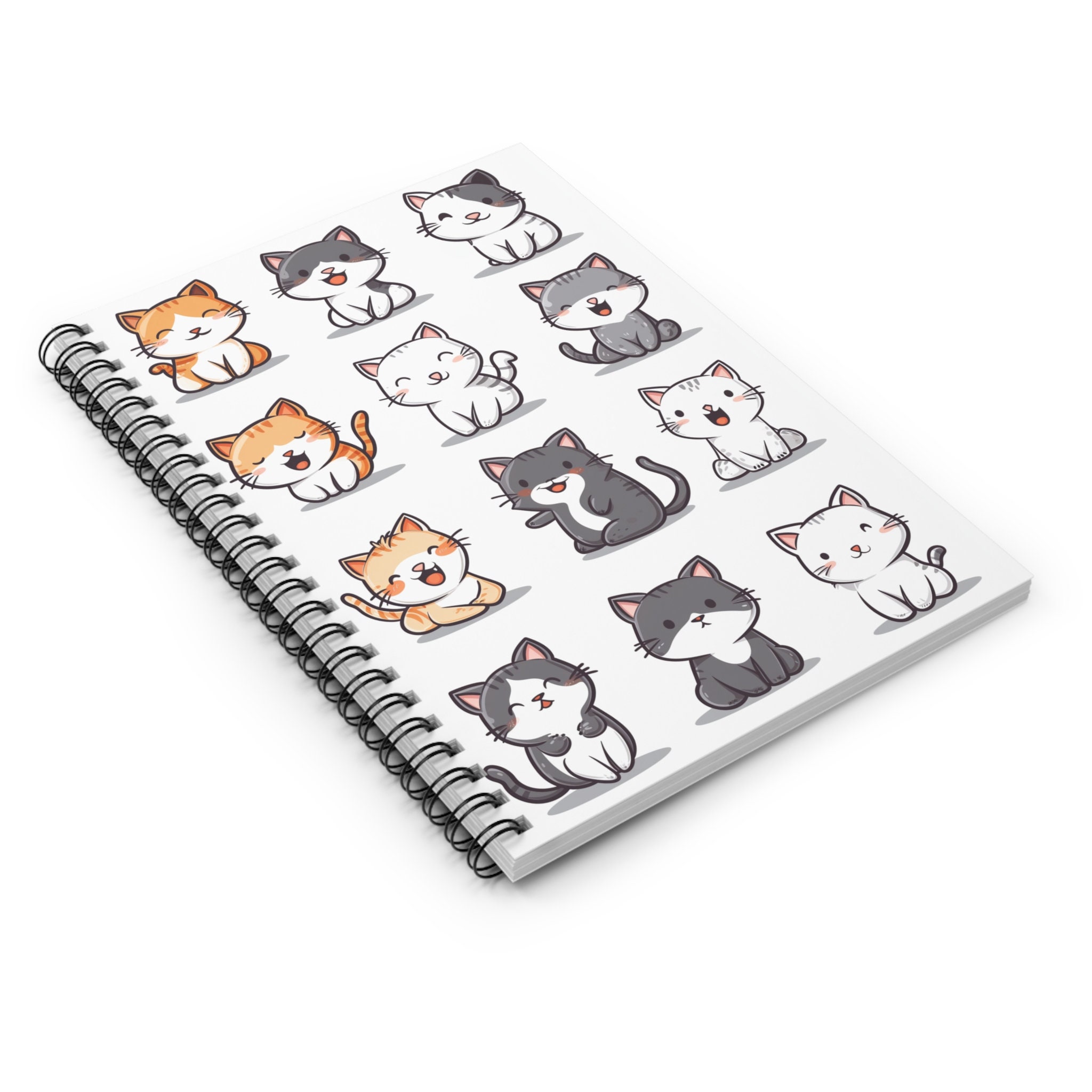 Cute Cat Cartoon Spiral Bound Notebook, Personalized Journal, Gift for ...
