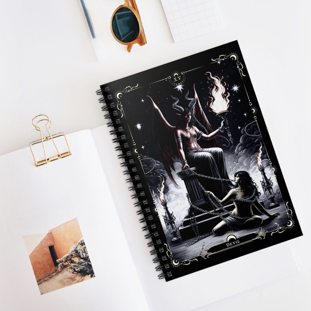 Devil Tarot Card Spiral Bound Notebook, Unique Personalized Journal ...