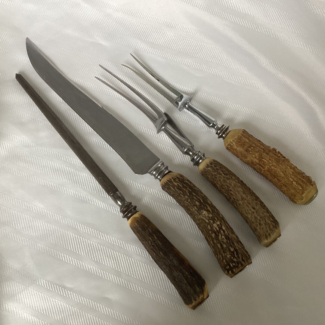 Vintage Antler Handled Carving Set, Sheffield England, 3 Piece Plus Bonus Fork - Etsy
