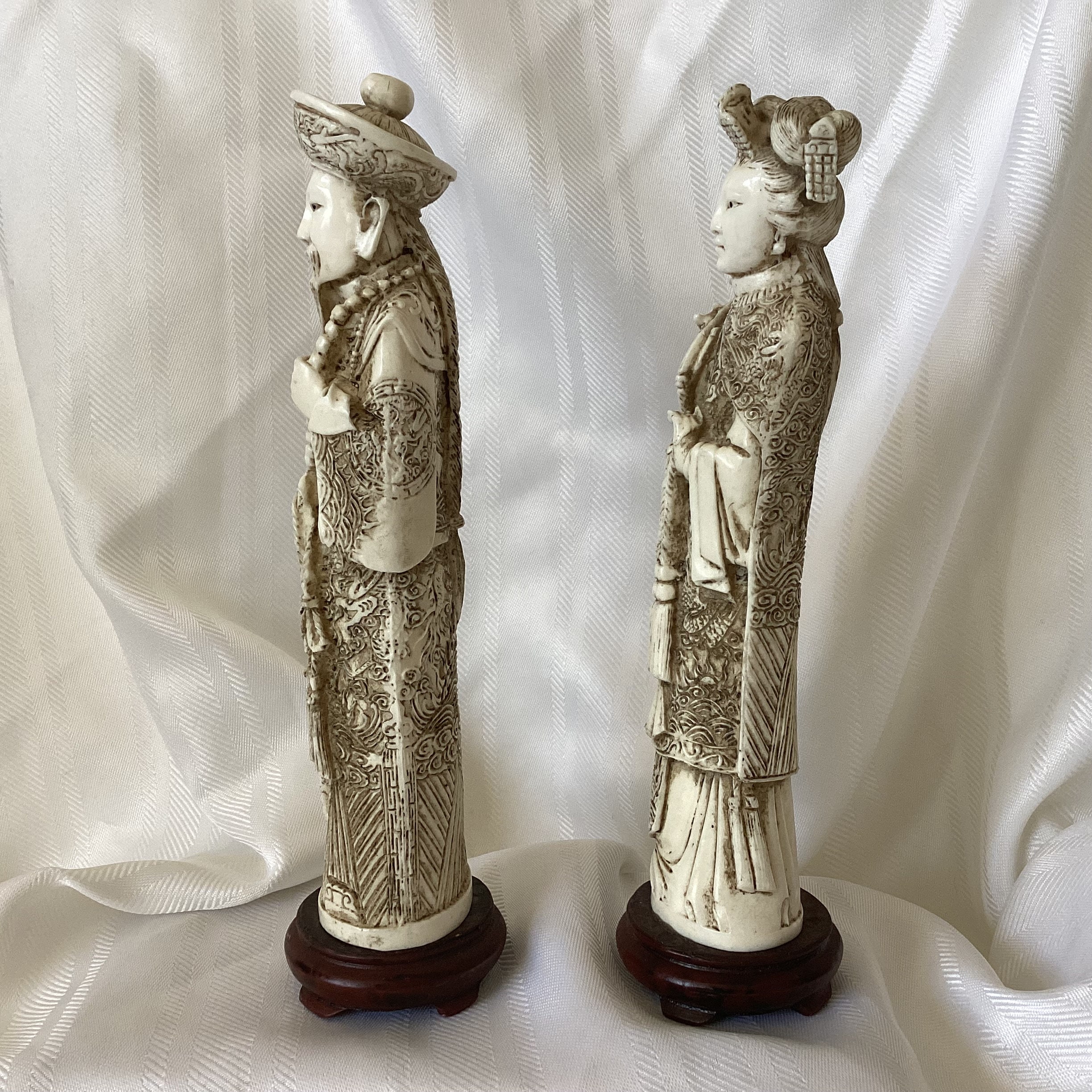 Asian Carved Resin 10 Emperor & Empress Statues on Stand Vintage Hand ...