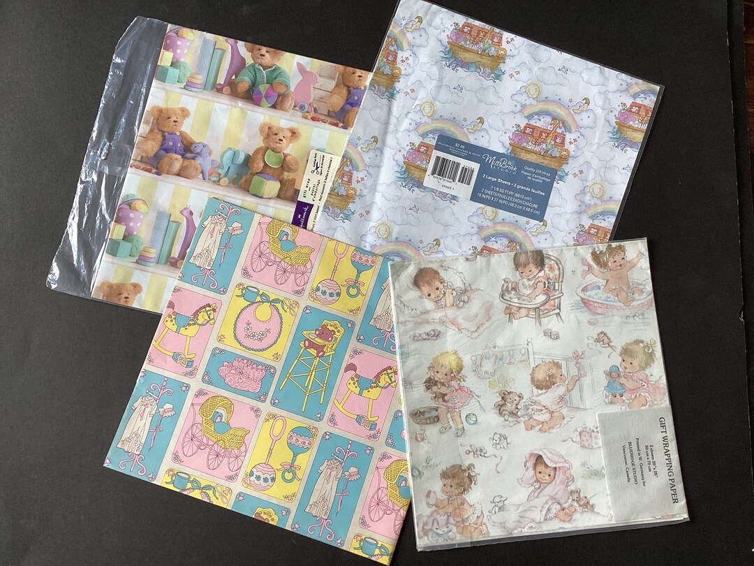 Vintage Baby Wrapping Paper 6 Sheets Assorted Designs Cute Babies Noah ...