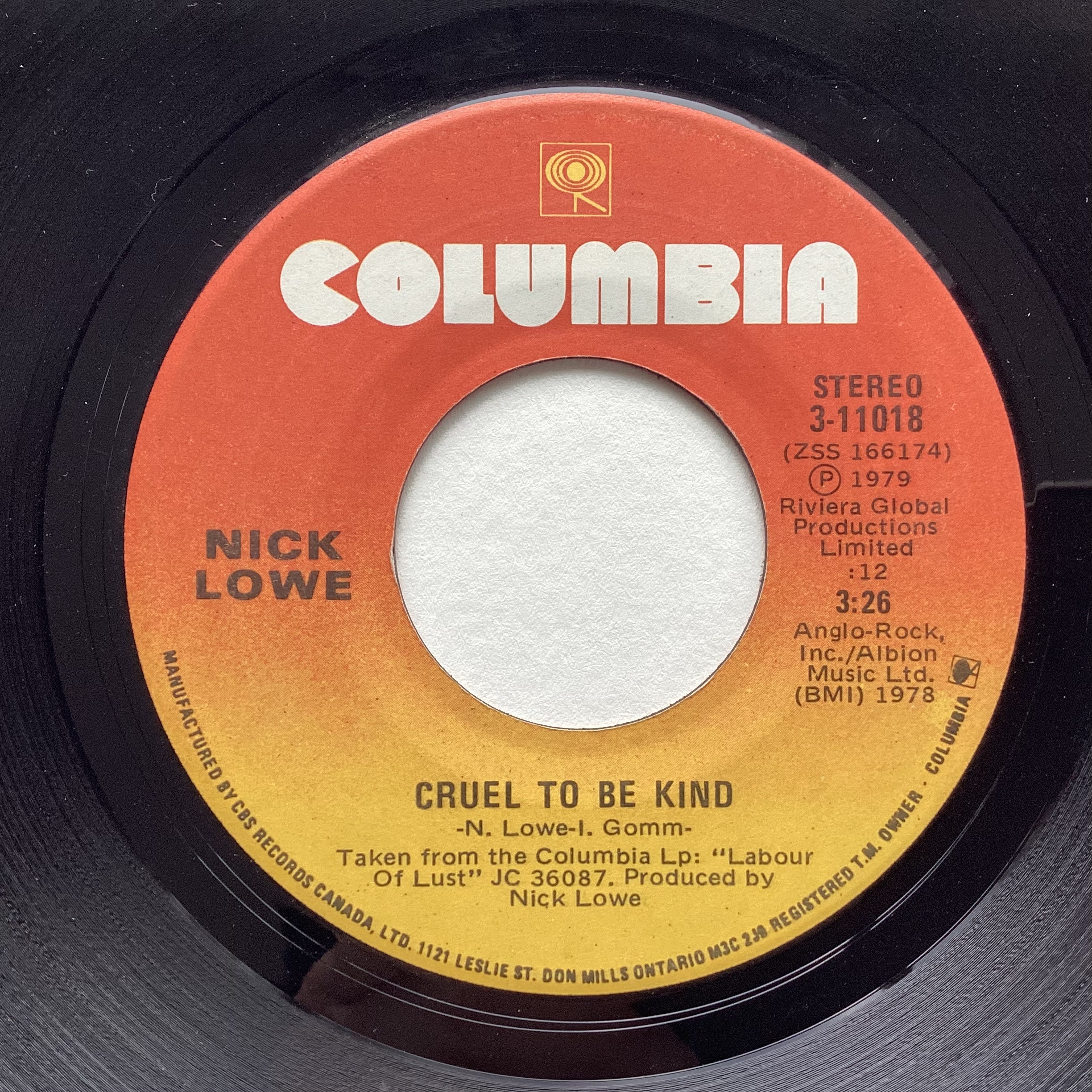 Nick Lowe / Cruel to Be Kind 45 RPM 1979 Columbia CBS Records Canada 3 ...