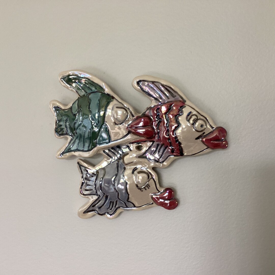 Heather Goldminc Ceramic 3 Fish, Vintage 2000 Blue Sky Kissy Fish ...