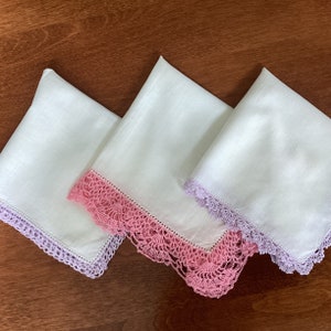 Vintage 3 Handkerchiefs Crochet Edge White Cotton Delicate Hankies - Etsy