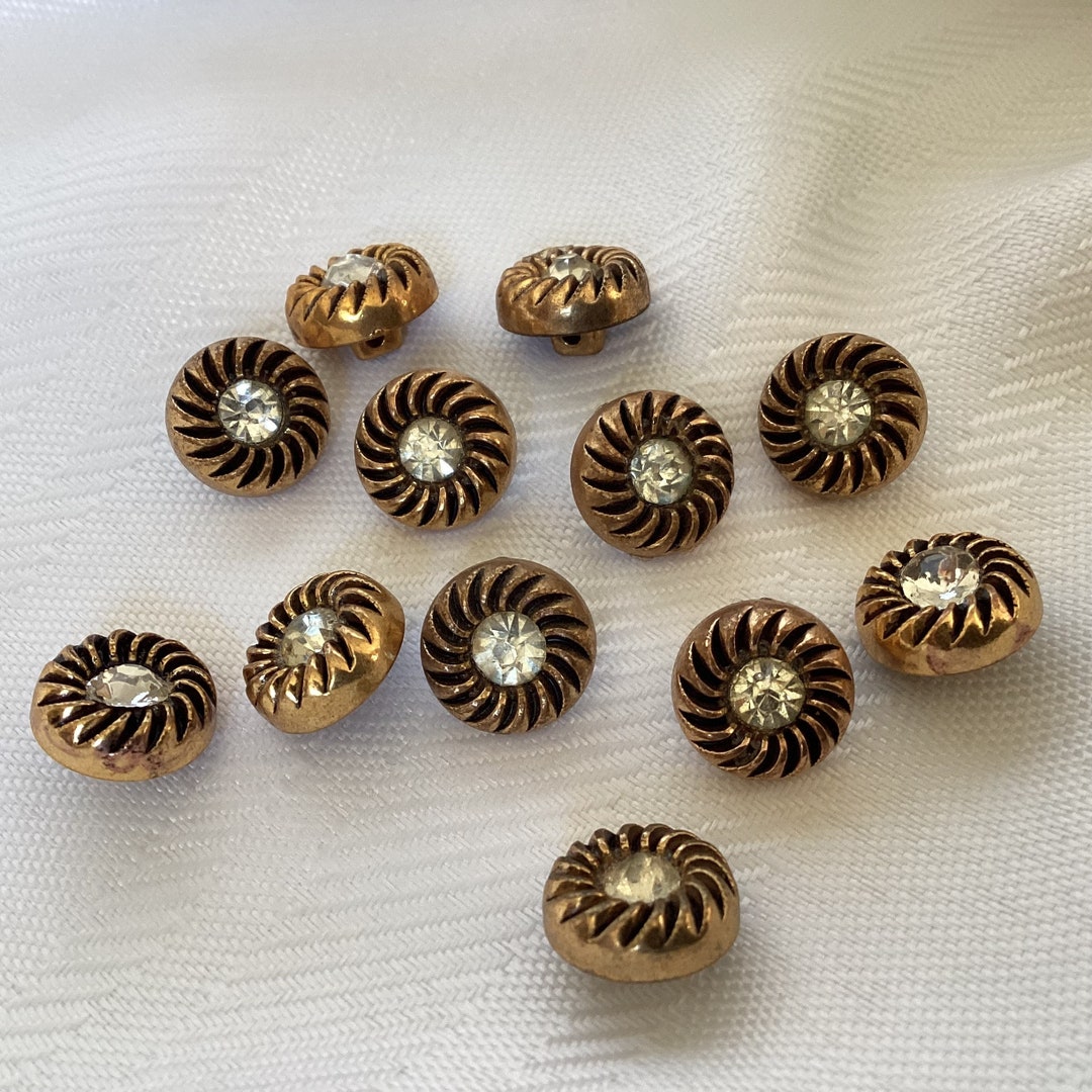 Vintage 12 Buttons Gold Tone With Glass Rhinestone Center - Etsy