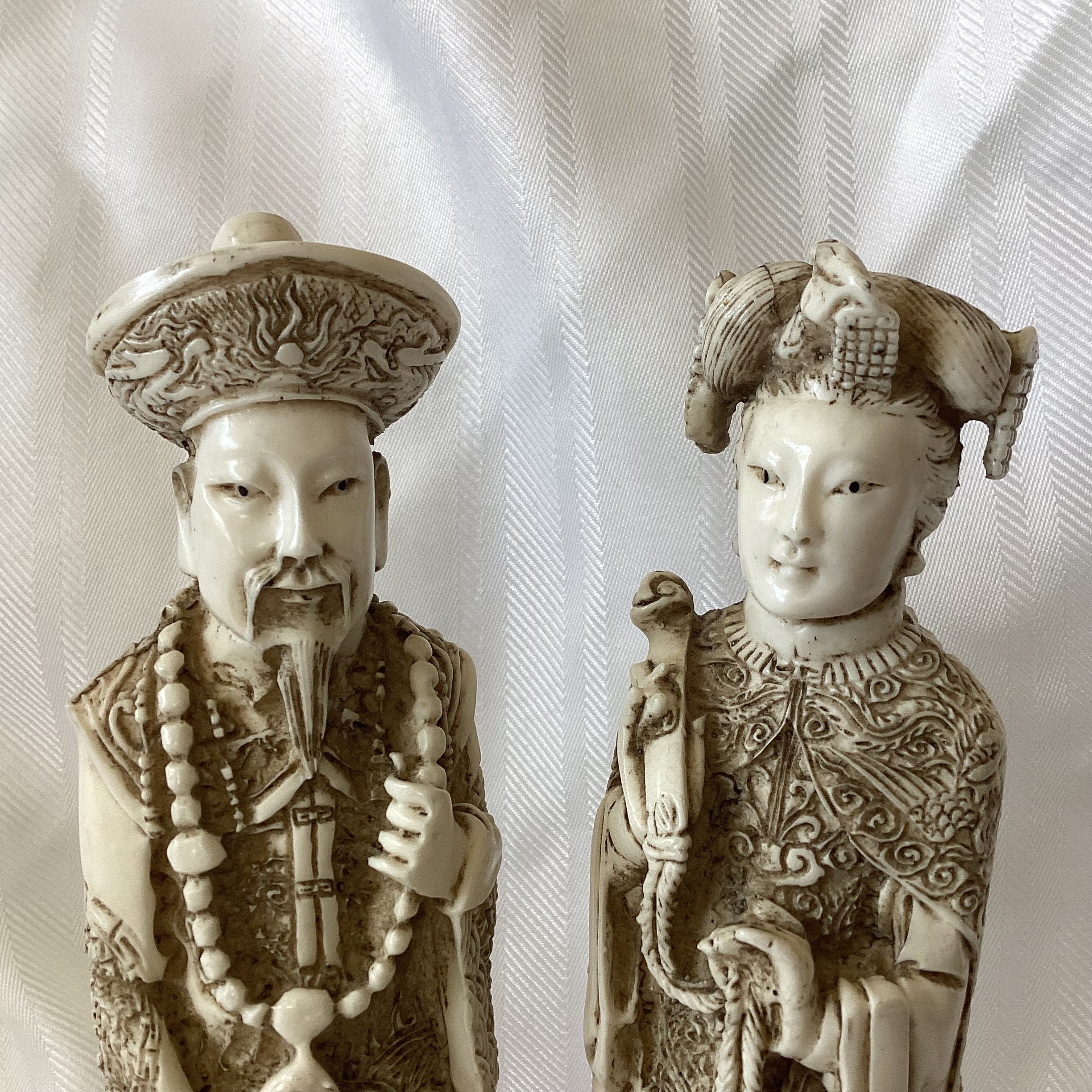 Asian Carved Resin 10 Emperor & Empress Statues on Stand Vintage Hand ...