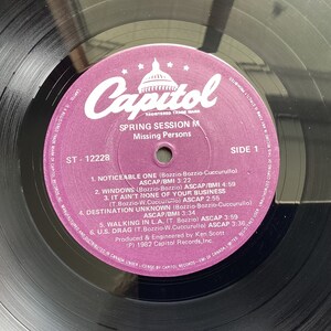 Missing Persons Spring Session M Vinyl LP 1982 Capitol Records Canada ...