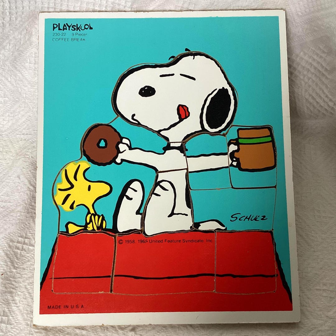 Snoopy Playskool Jigsaw Puzzle, Doghouse Coffee Break, Wood 9 Pieces ...