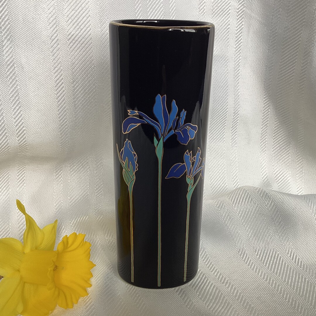 Otagiri Blue Iris Vase, Made in Japan, Black With Gold, 6.5 Tall, Oval - Etsy