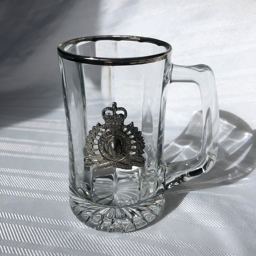 RCMP Heavy Glass Beer Mug With Pewter Crest, Platinum Rim, Holds 13 ...