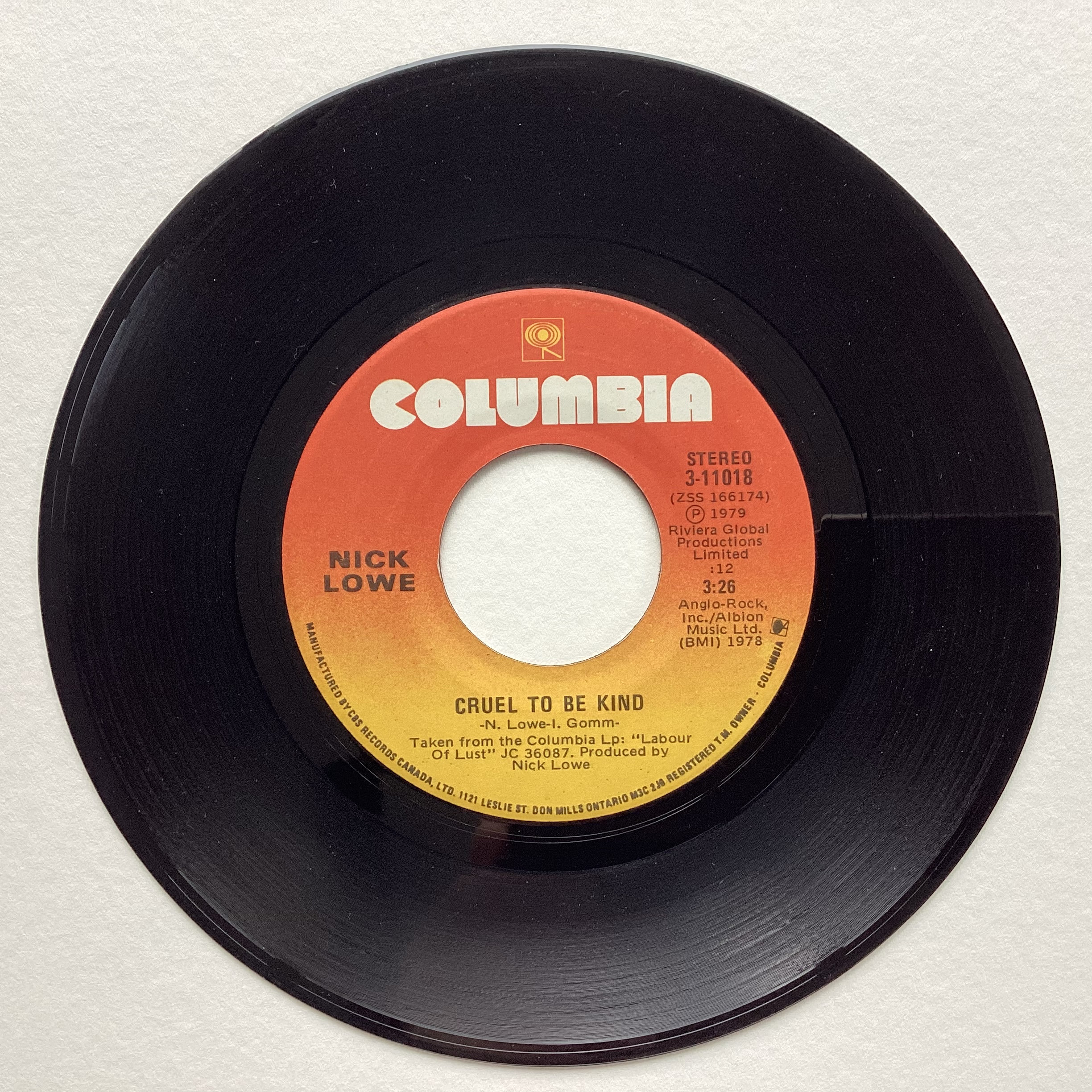 Nick Lowe / Cruel to Be Kind 45 RPM 1979 Columbia CBS Records Canada 3 ...