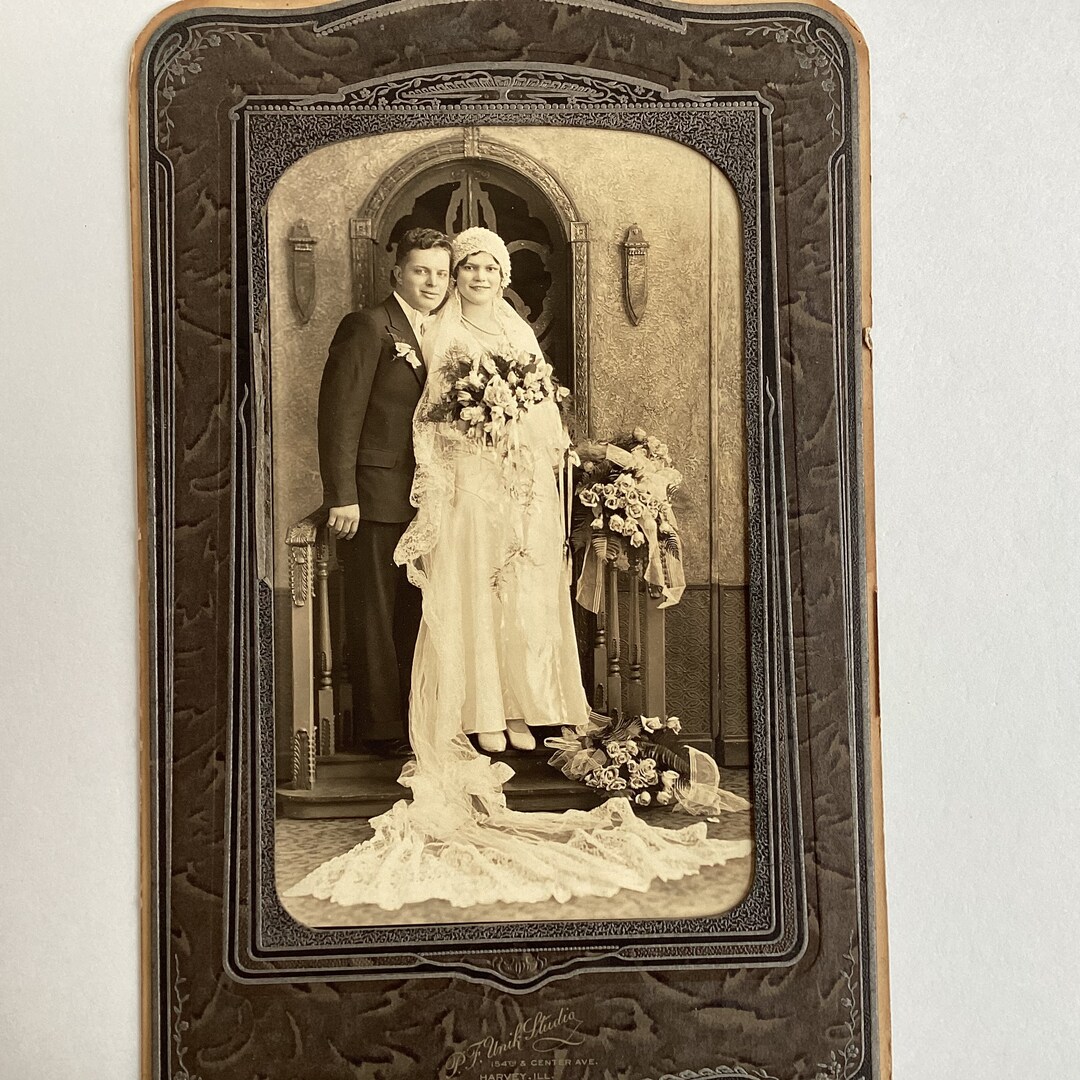 Sepia Bride & Groom Studio Photograph Illinois Intricate - Etsy