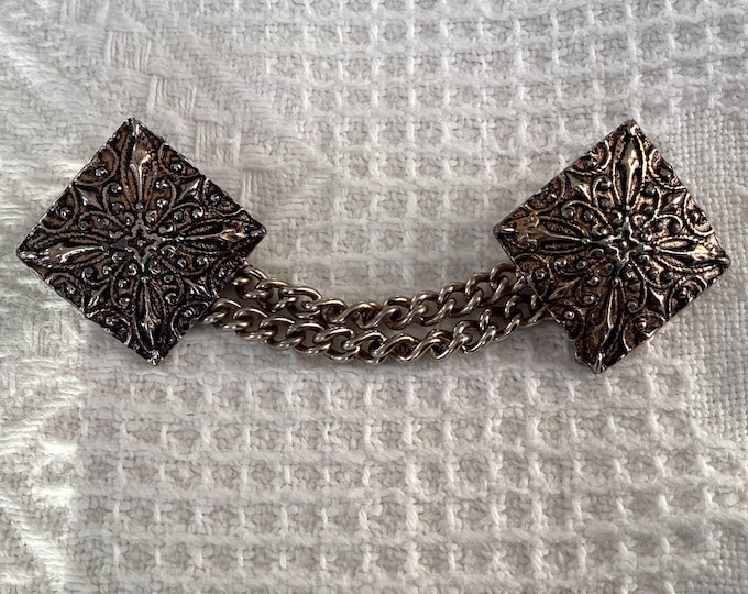 Vintage Cloak Fastener, Square Metal Multi Toned, Chain and 2 Buttons ...