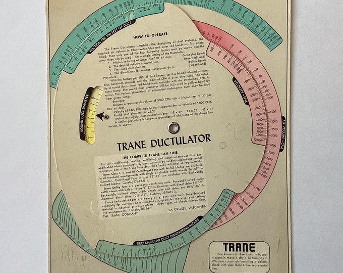 Vintage Trane Ductulator Duct System Sizing Calculator 1960 Slide Chart ...