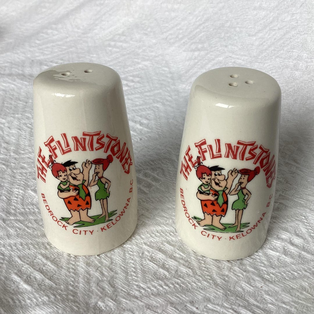 Flintstones Bedrock City Salt and Pepper Shakers, Kelowna BC, Made in ...
