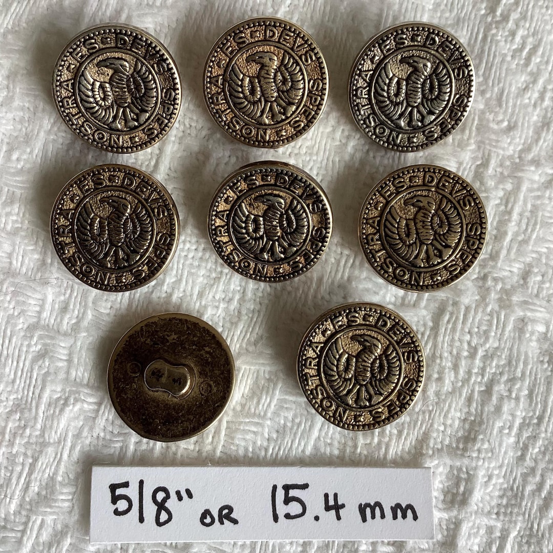 Vintage Heraldic 8 Buttons, Es X Devs Spes Nostra, 3 Legged Eagle, 5/8", 15.4mm, Flat Top, Shank ...