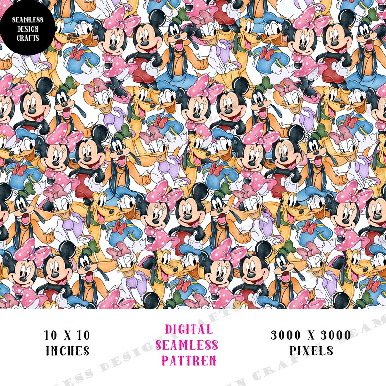 Mickey Seamless Pattern Mickey Mouse Watercolor Seamless - Etsy