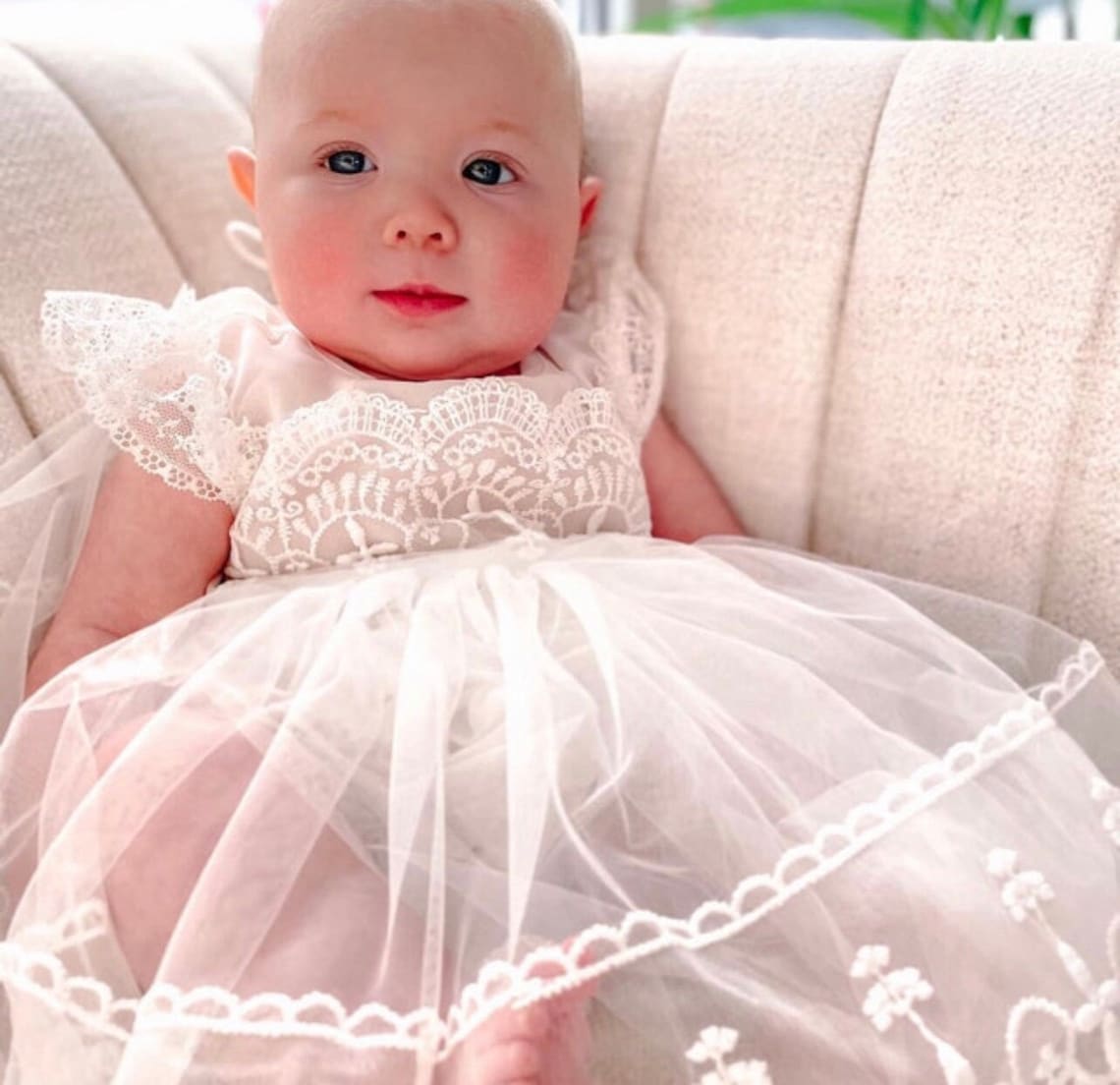 Baby Girls Lace Cross Dress, Baby Christening Gown Christening Dress ...