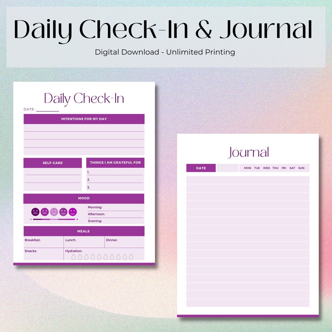 Daily Self-care Check-in and Journal Page, PDF Digital Download ...