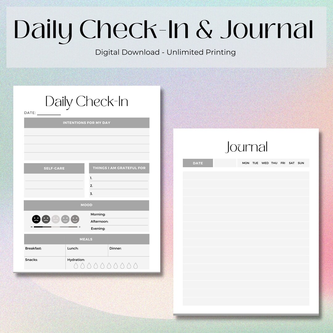 Daily Self-care Check-in and Journal Page, PDF Digital Download ...
