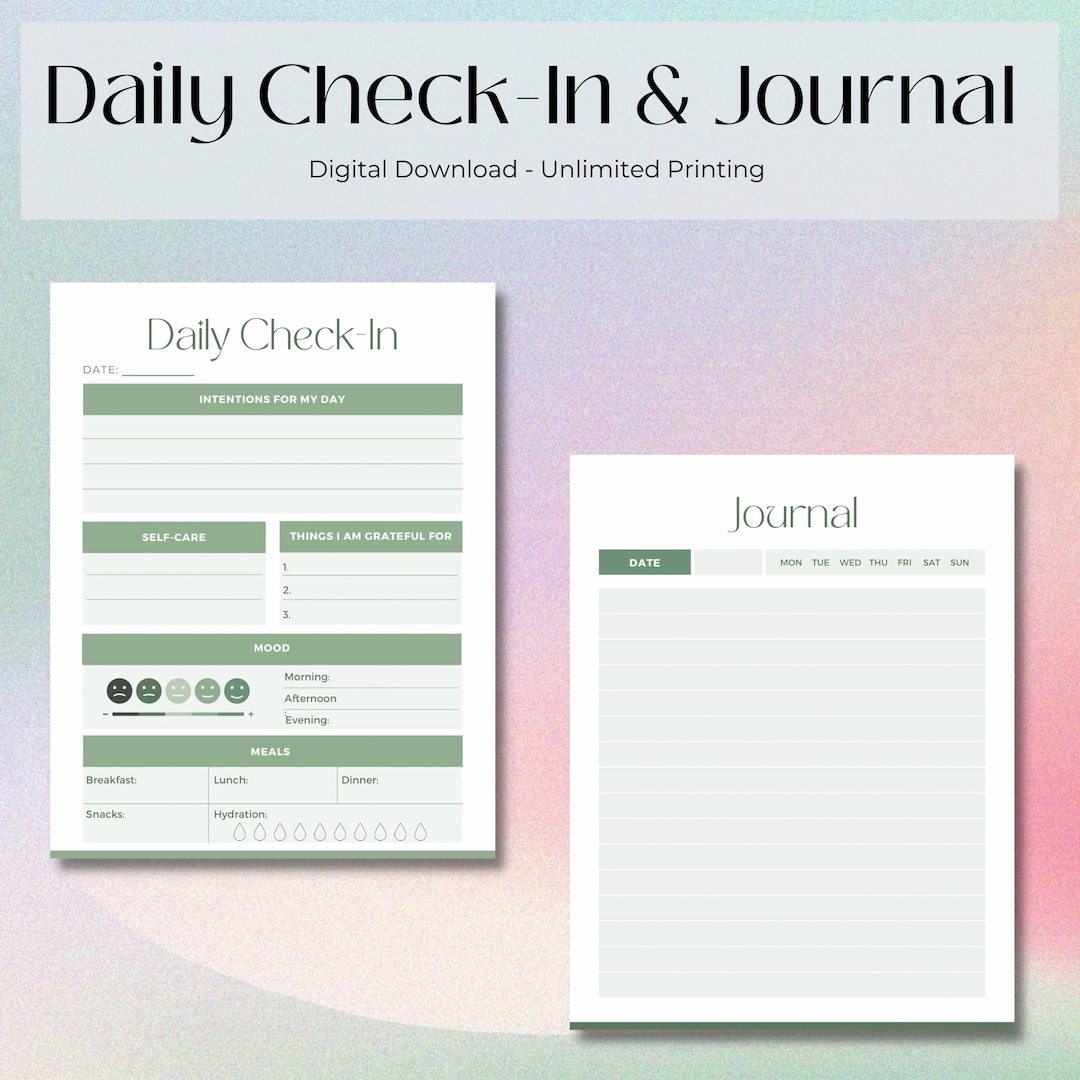 Daily Self-care Check-in and Journal Page, PDF Digital Download ...