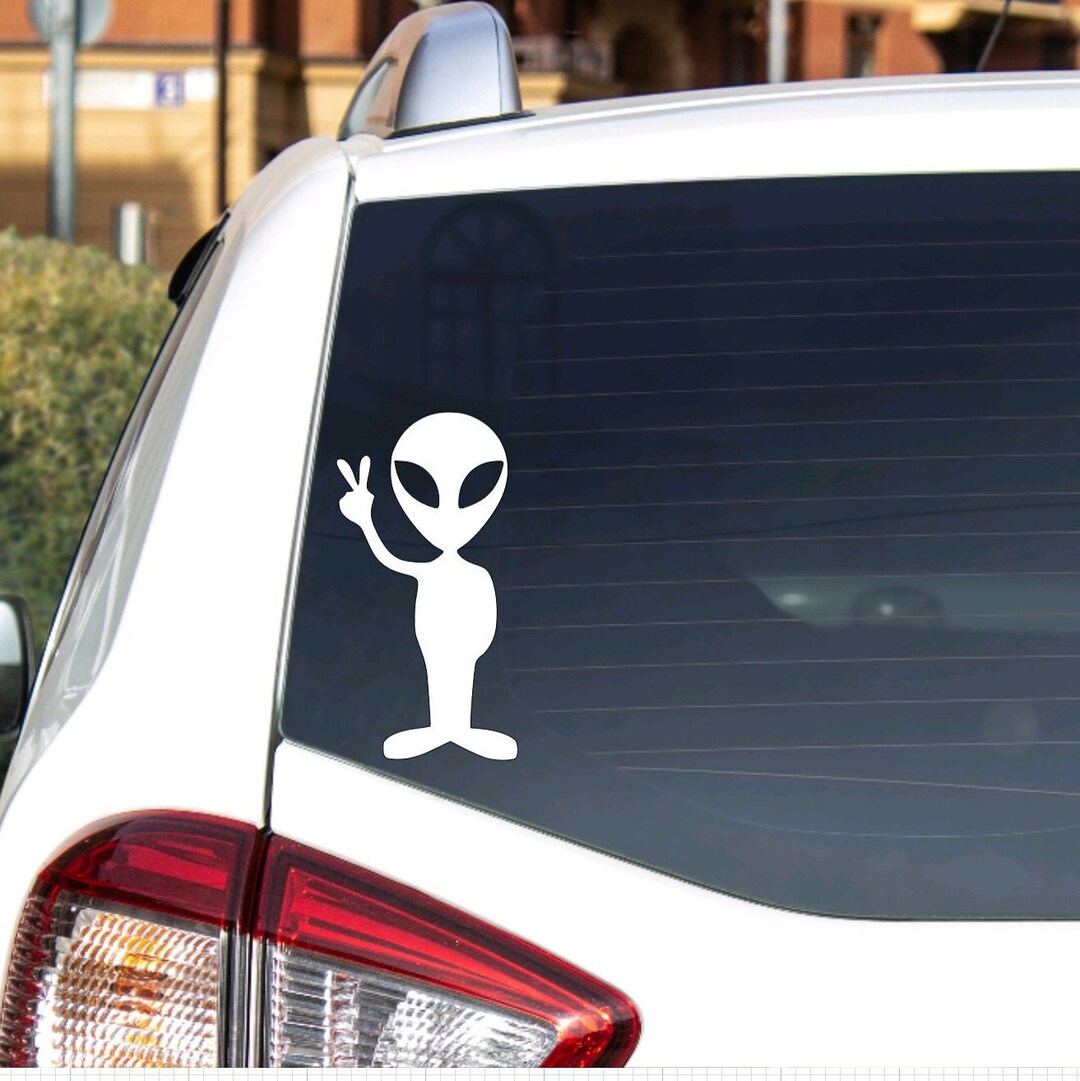 Alien Vinyl Decal|martian|funny Decal|peace Sign|rear Car Window|laptop ...