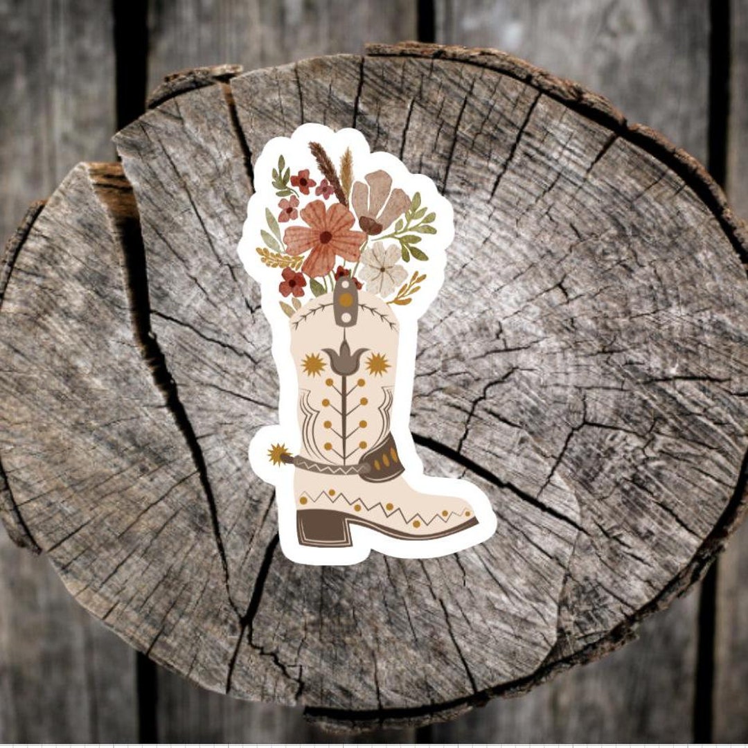 Boho Floral Cowgirl Boot Sticker, Floral Cowboy Boot, Western Sticker ...