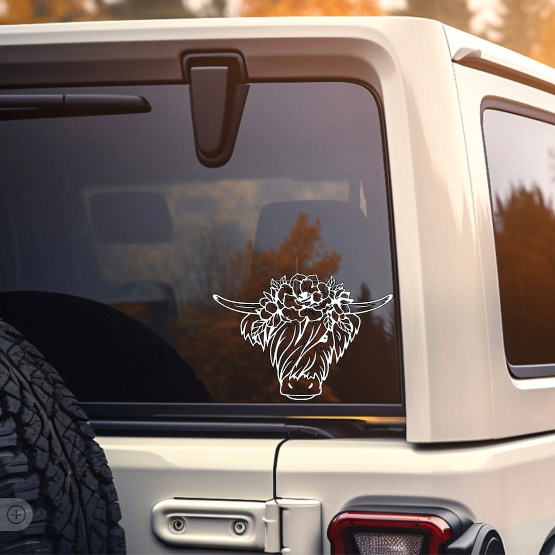 Floral Highland Cow Vinyl Die Cut Decal|car Decal|truck Window|jeep ...