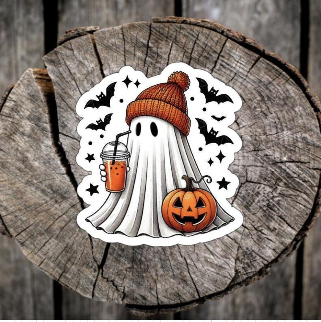 Iced Coffee Ghost Bats Sparkle Sticker, Ghost Halloween Sticker, Fall ...