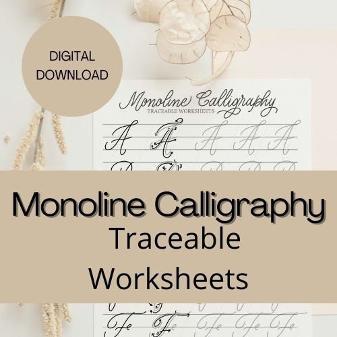 Monoline Calligraphy Traceable Worksheet - Etsy